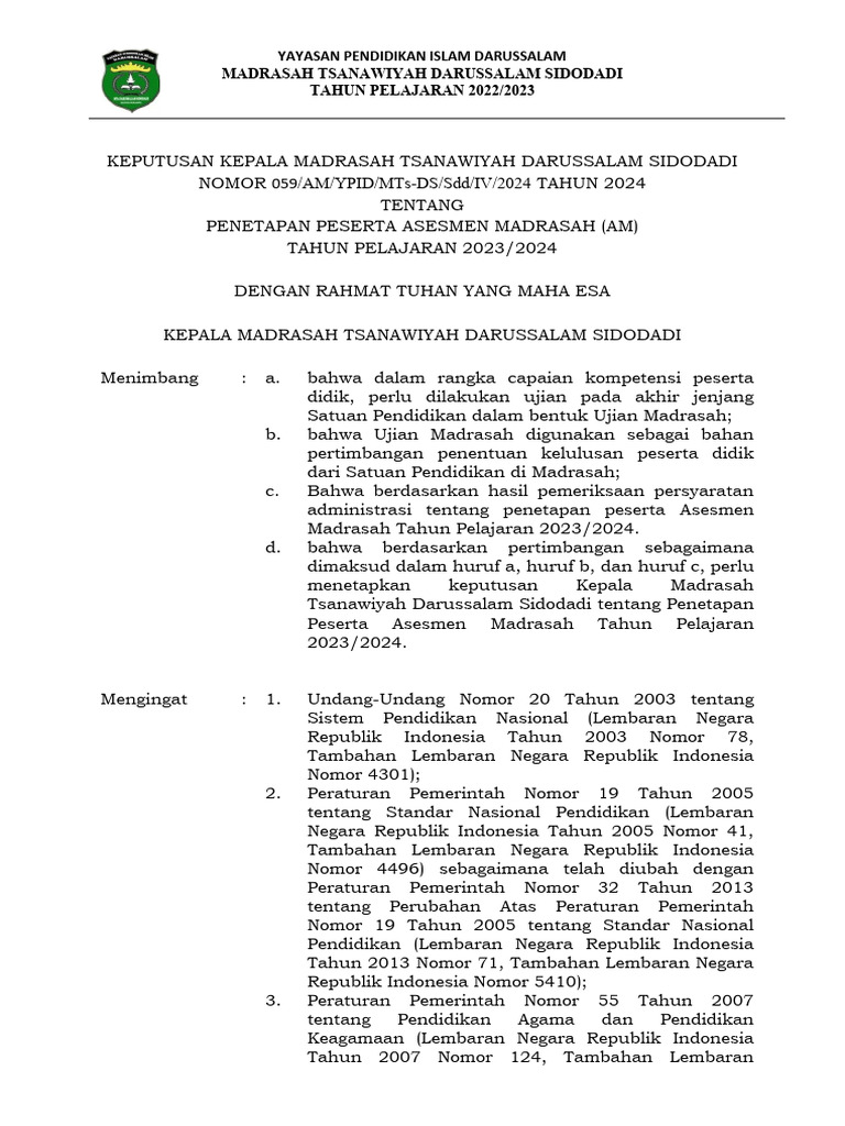 SK Peserta AM Tahun 2024 | PDF