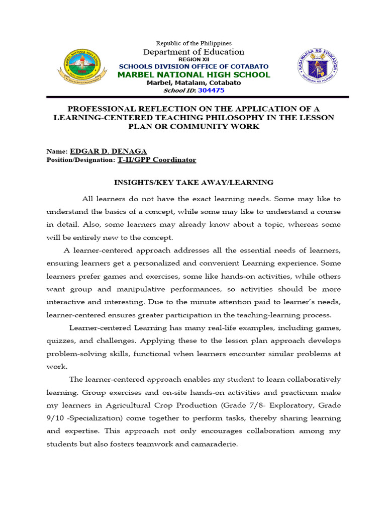 REFLECTION ON LEARNING CENTERED | PDF | Learning | Cognitive Science