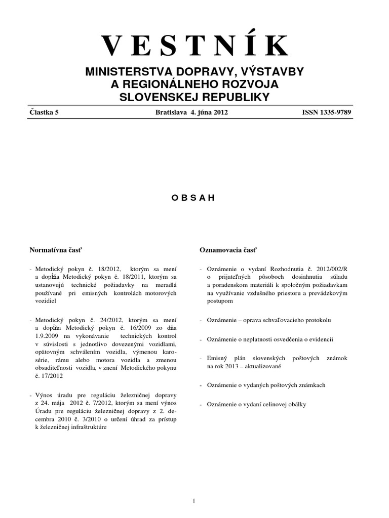 Vestník: Ministerstva Dopravy, Výstavby A Regionálneho Rozvoja Slovenskej Republiky | PDF
