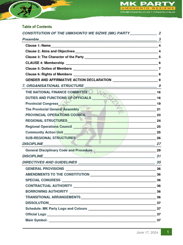 Constitution of Umkhonto We Sizwe (Final) | PDF | Governance ...