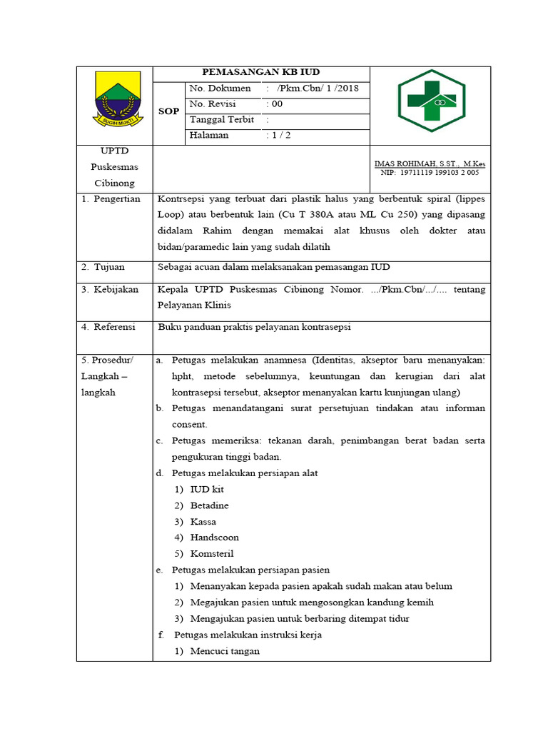 Sop KB Iud | PDF | Kesehatan Holistik | Sains & Matematika