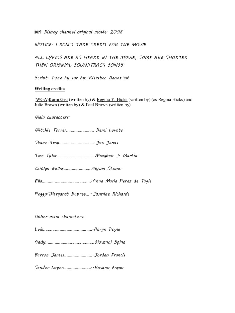 Original Camp Rock Script | PDF | Entertainment (General)