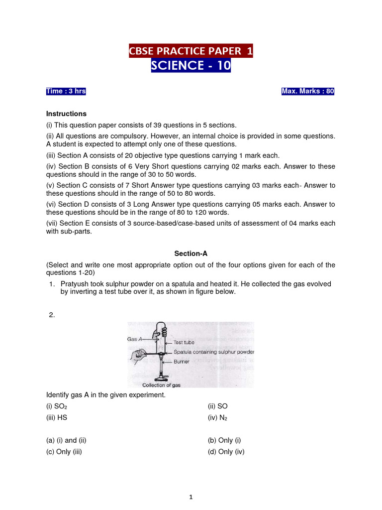 Science CBSE Test Paper Sample With Solution | PDF | Oxide | Mirror