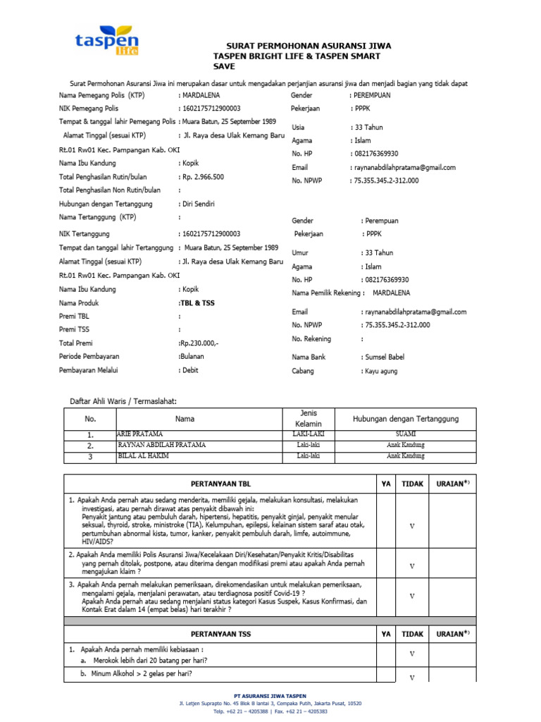 Formulir Taspen 1 | PDF