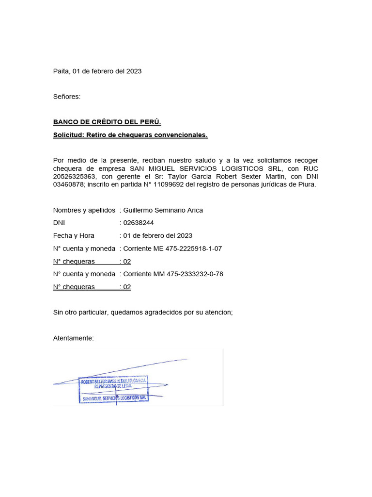 Solcitud de Chequeras BCP | PDF