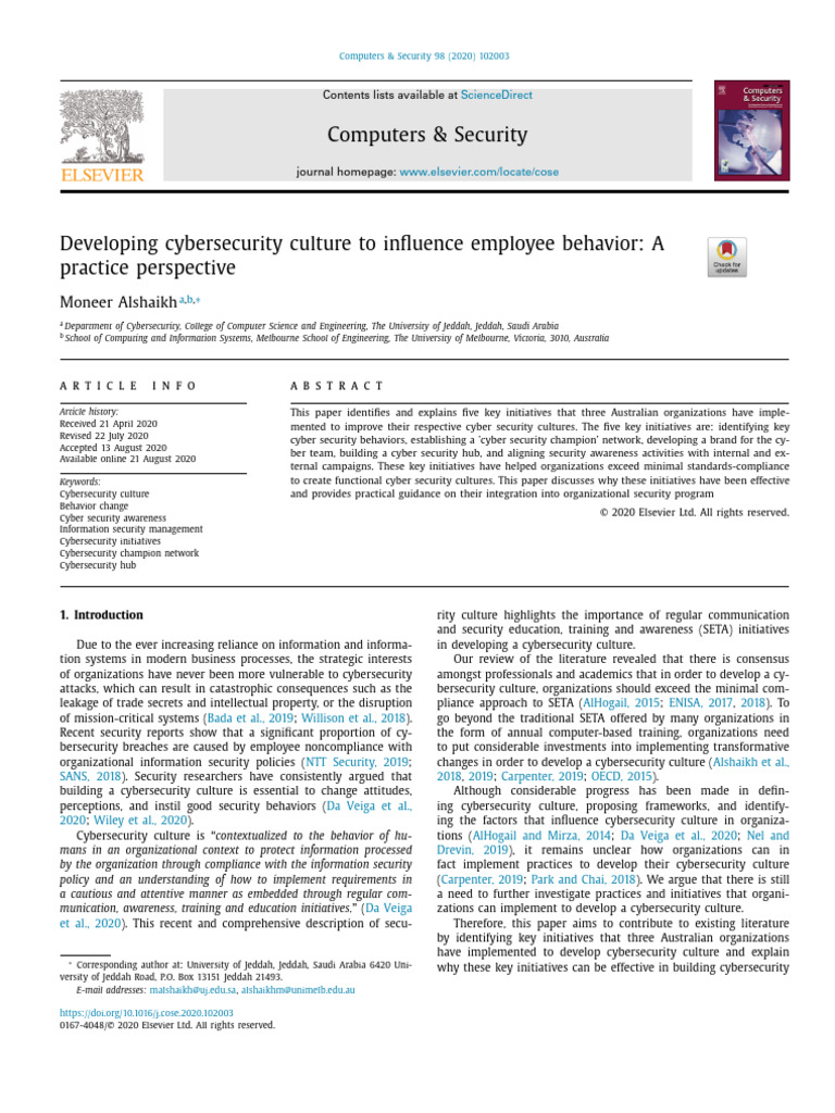 Developing Cybersecurity Culture To Influence Employee Behavior: A Practice Perspective | PDF ...
