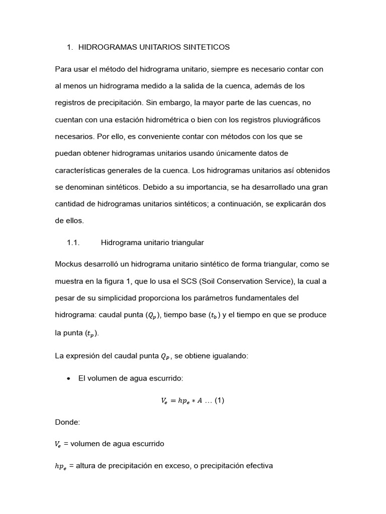 Hidrogramas Unitarios Sinteticos | PDF | Descarga (hidrología) | Ciencias de la Tierra