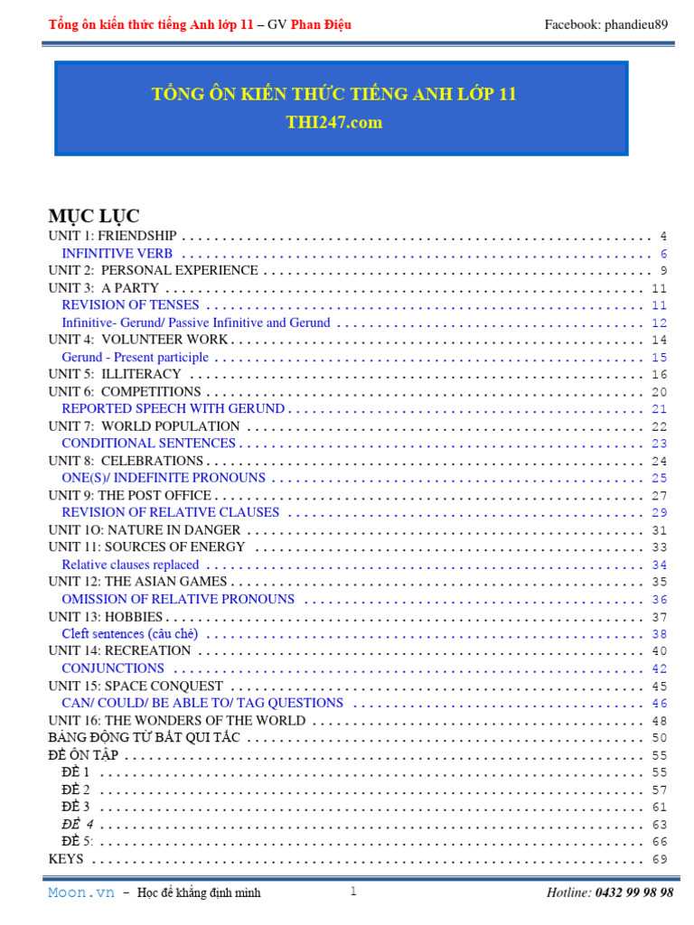 Tong On Kien Thuc Tieng Anh Lop 11 Phan Dieu | PDF
