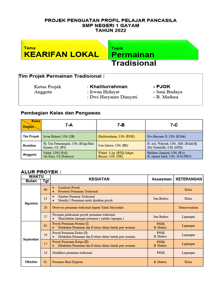Pembagian Tugas Projek Permainan Tradisional | PDF Pembagian Tugas Projek Permainan Tradisional | PDF