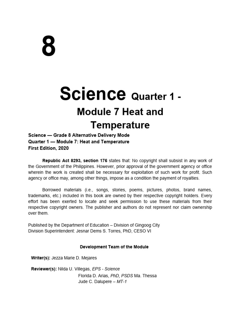Science8_q1_mod7_Heat and Temperature_v3 | PDF | Temperature | Heat Science8_q1_mod7_Heat and Temperature_v3 | PDF | Temperature | Heat