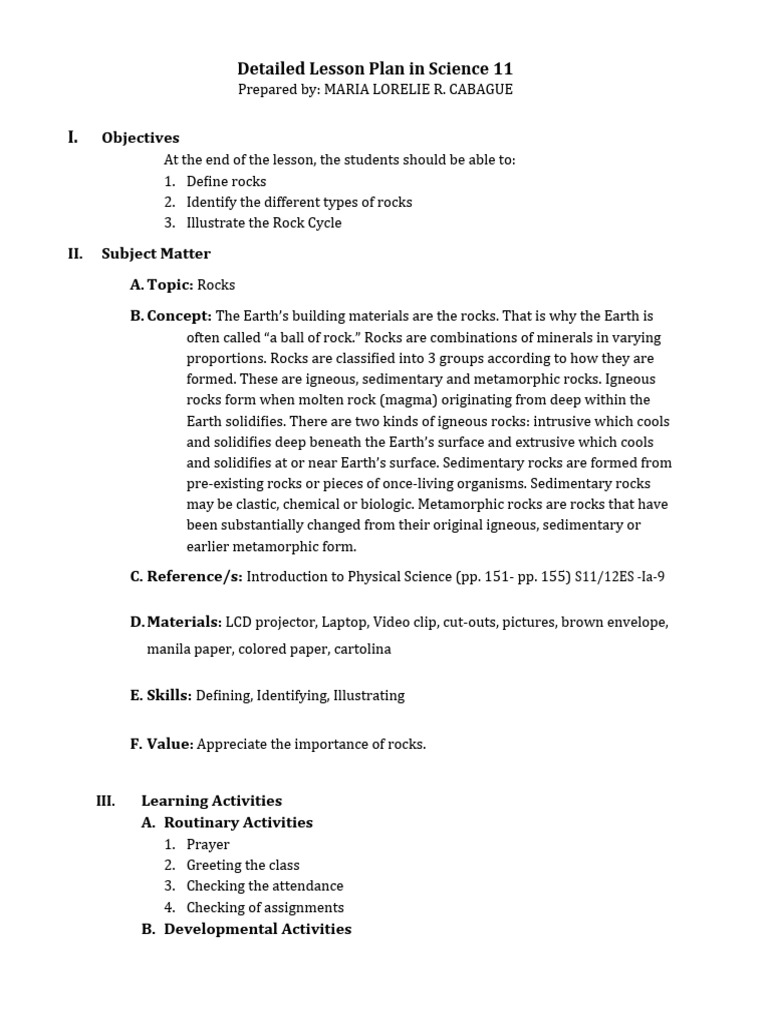 Detailed Lesson Plan in Science Rocks | PDF | Rock (Geology) | Igneous Rock