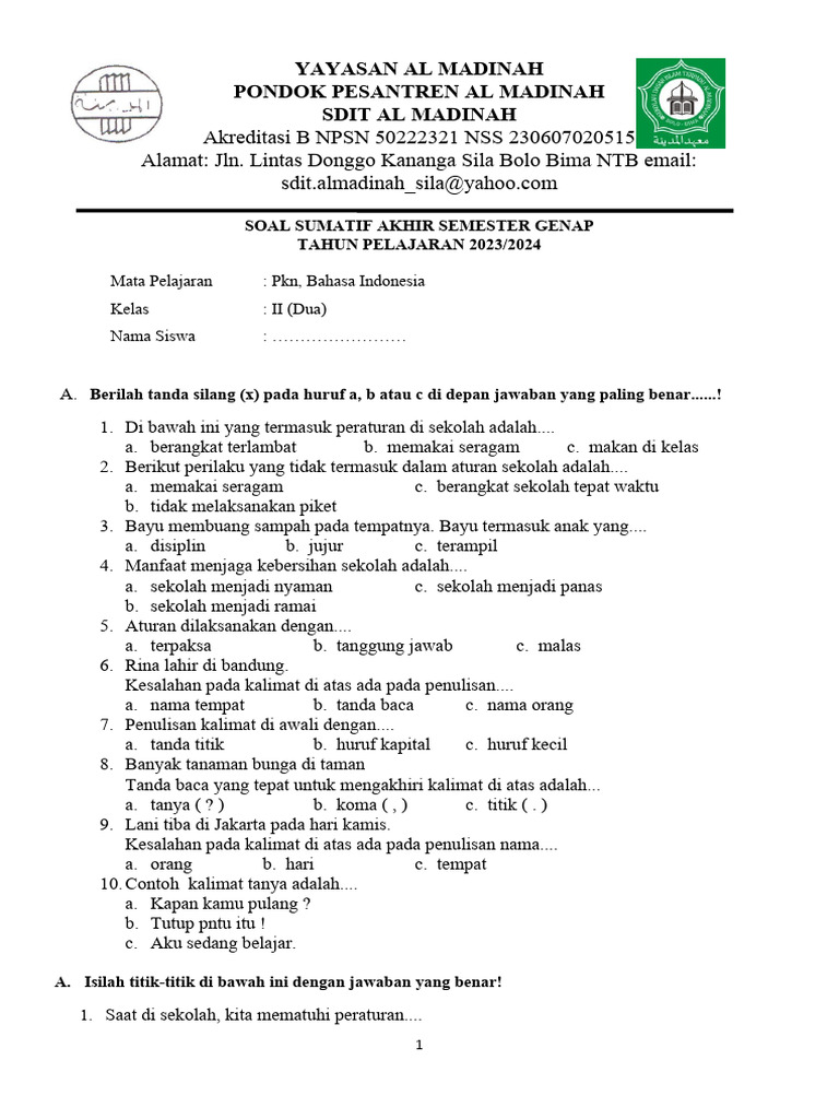 Soal Pat Kelas 2 Tema 6 | PDF