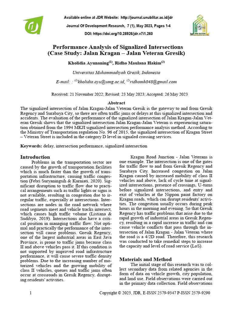 Performance Analysis Of Signalized Intersections Pdf Traffic Congestion Traffic