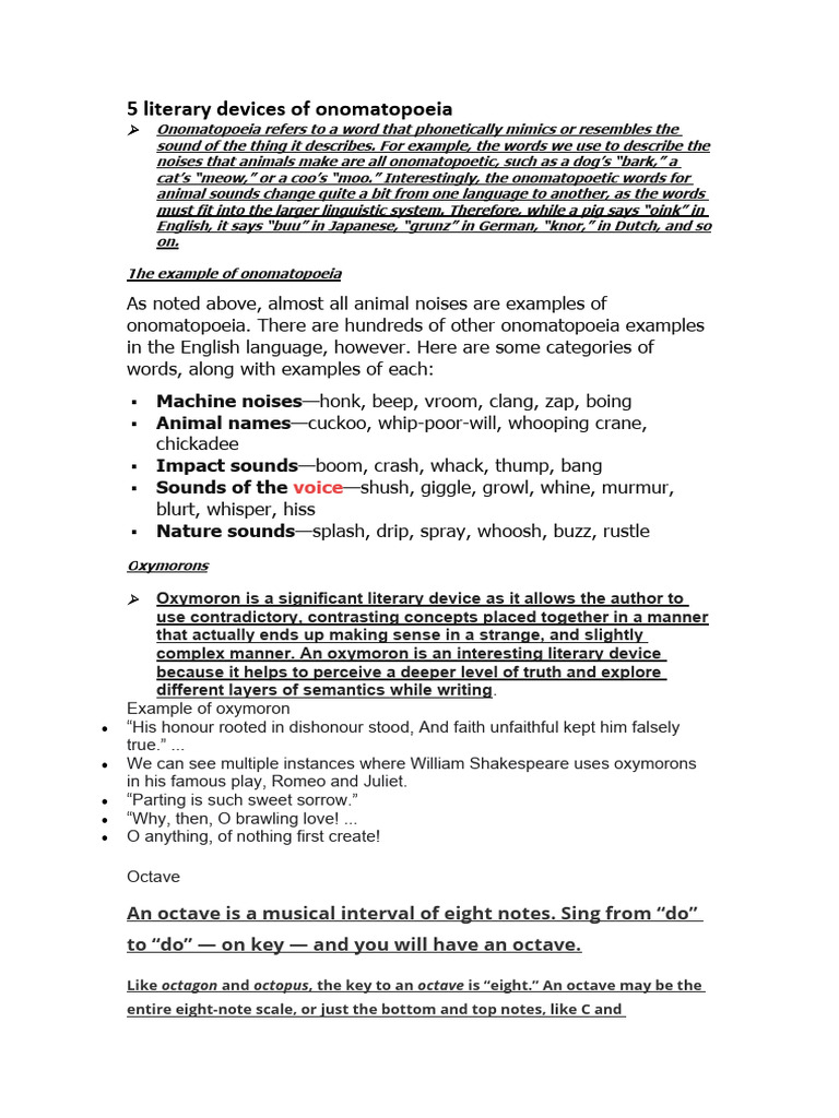 5 Literary Devices of Onomatopoeia | PDF | Linguistics