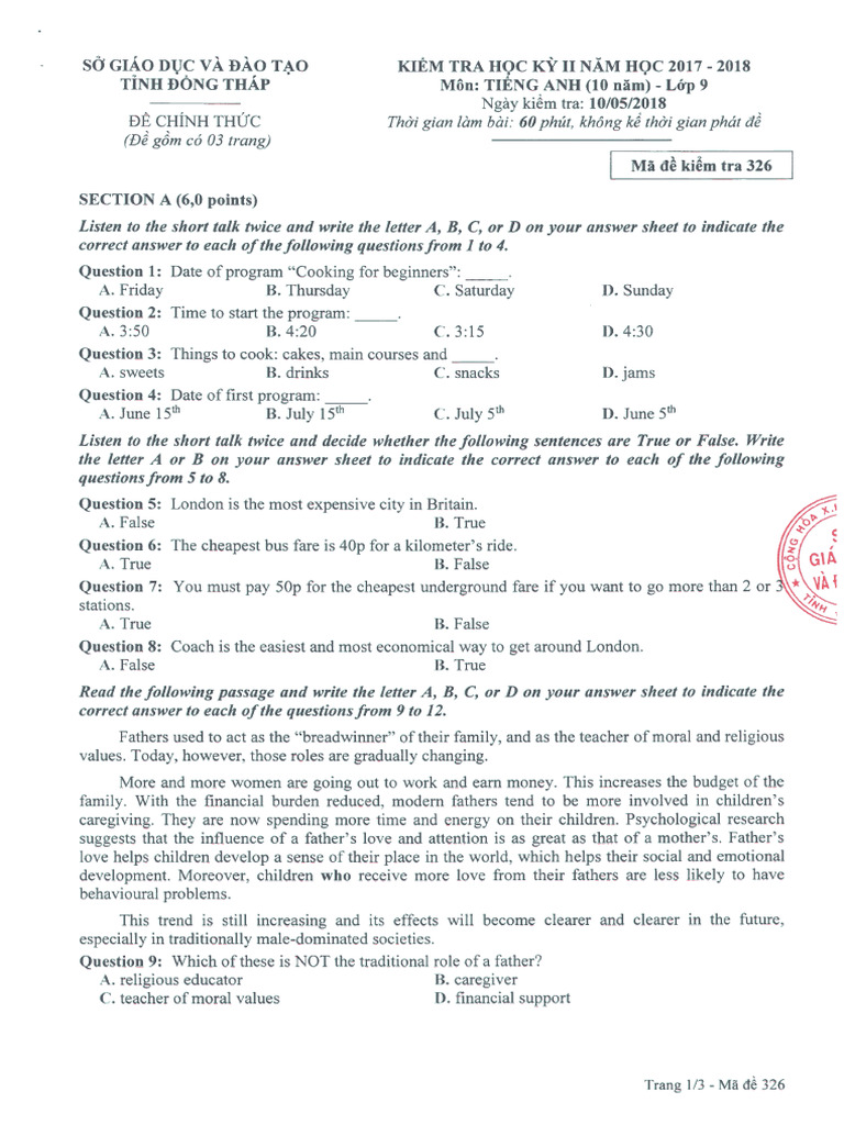 2018 Dong Thap Kiem Tra HK2 He 10 Nam | PDF