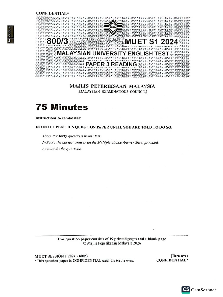 MUET READING S1 2024 | PDF
