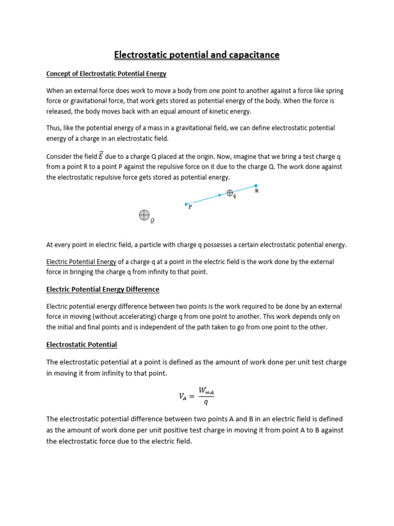 Electrostatic Potential and Energy Concepts | PDF | Electrostatics | Electric Field