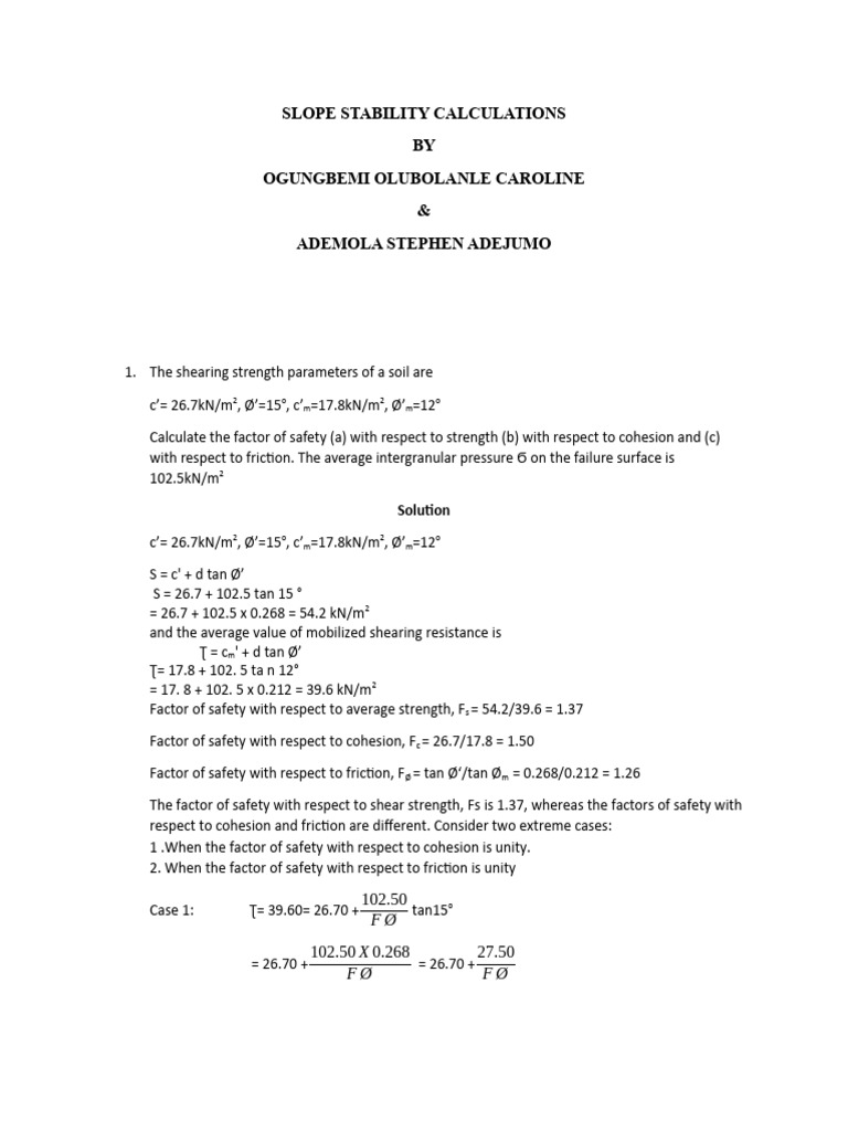 Slope Stability Calculations | PDF | Mechanical Engineering | Civil ...