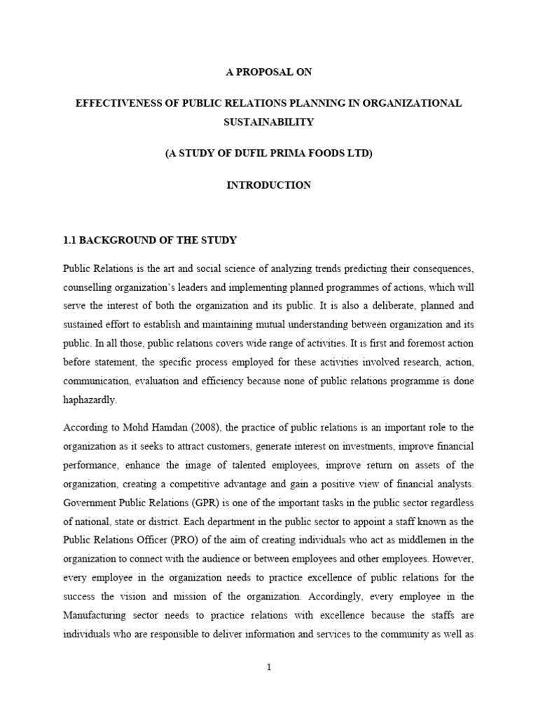 PROJECT PROPOSAL | PDF | Public Relations | Reputation