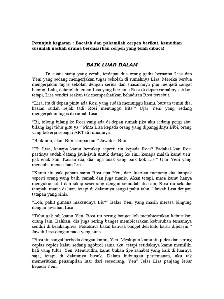 Cerita Pendek untuk Tugas Sekolah | PDF
