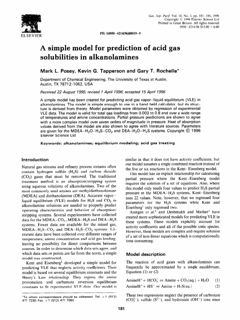 A Simple Model For Prediction of Acid Gas | PDF | Chemical Equilibrium ...