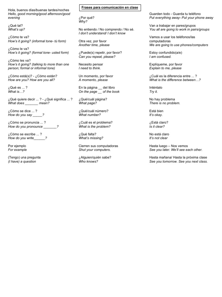 Phrases For Communication in Class Fall 2022 | PDF | Grabación de ...