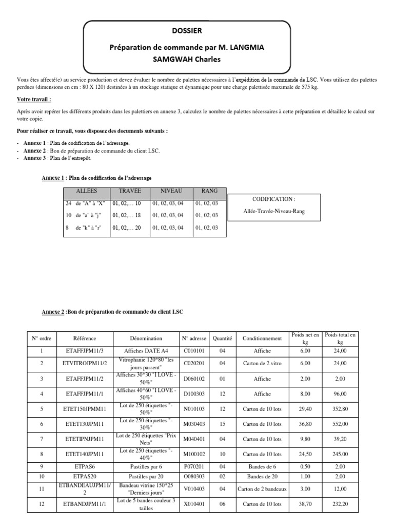 Calcul des Palettes pour LSC | PDF