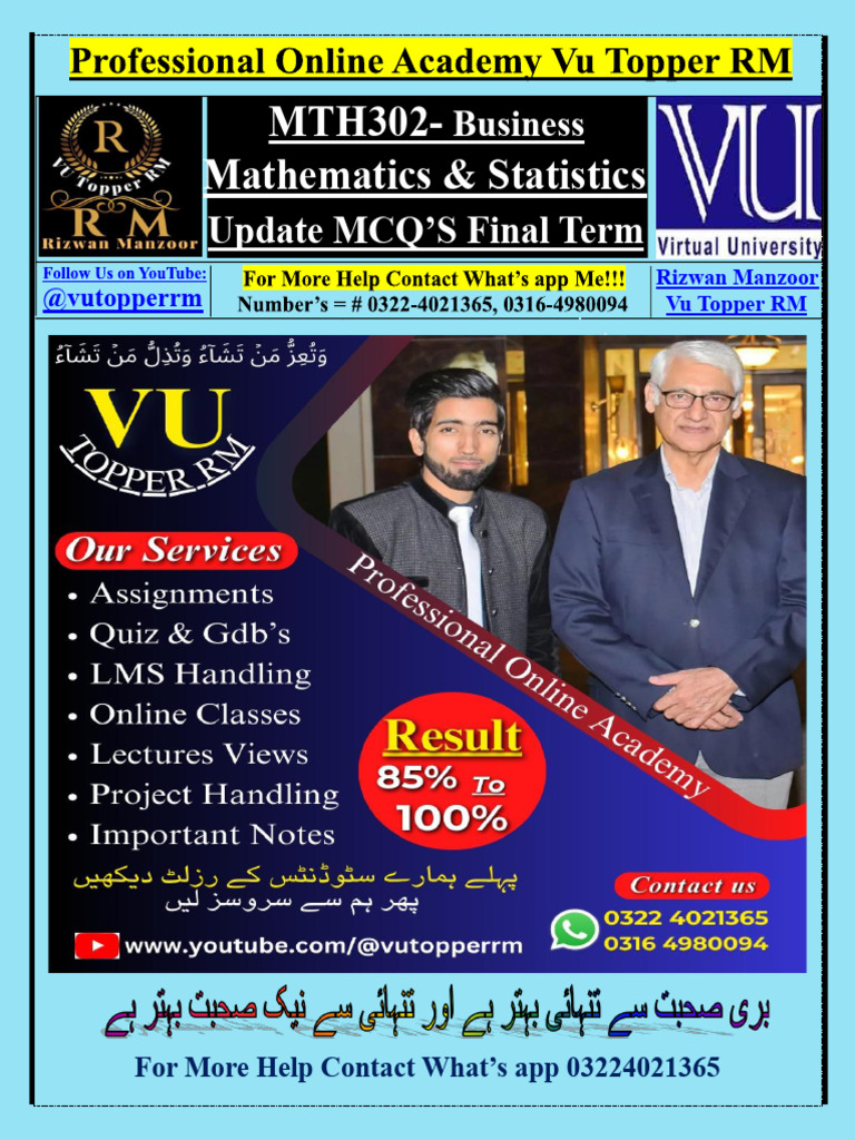 MTH302 Final Term MCQs Guide | PDF | Errors And Residuals | Linear ...