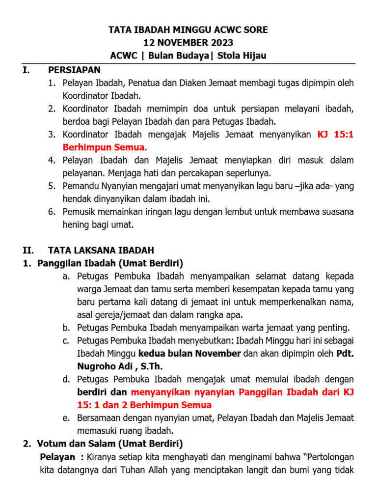 Tata Ibadah Minggu Acwc Sore | PDF