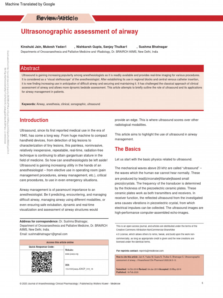 Ultrasonographic Assessment of Airway.2 | PDF | Medical Ultrasound | Larynx