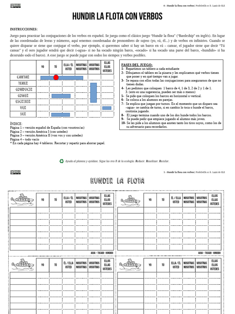 Juego de verbos: Hundir la flota | PDF | Verbo