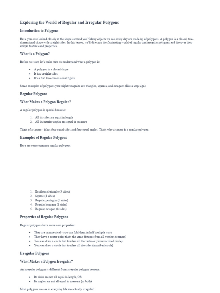 Exploring The World of Regular and Irregular Polygons | PDF | Polygon ...