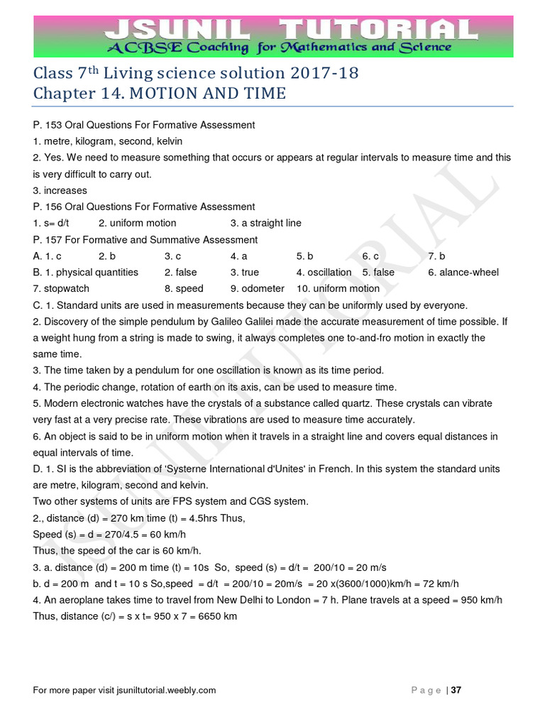 7th ch-14 Motion and Time Solution Living Science | PDF | Speed | Pendulum