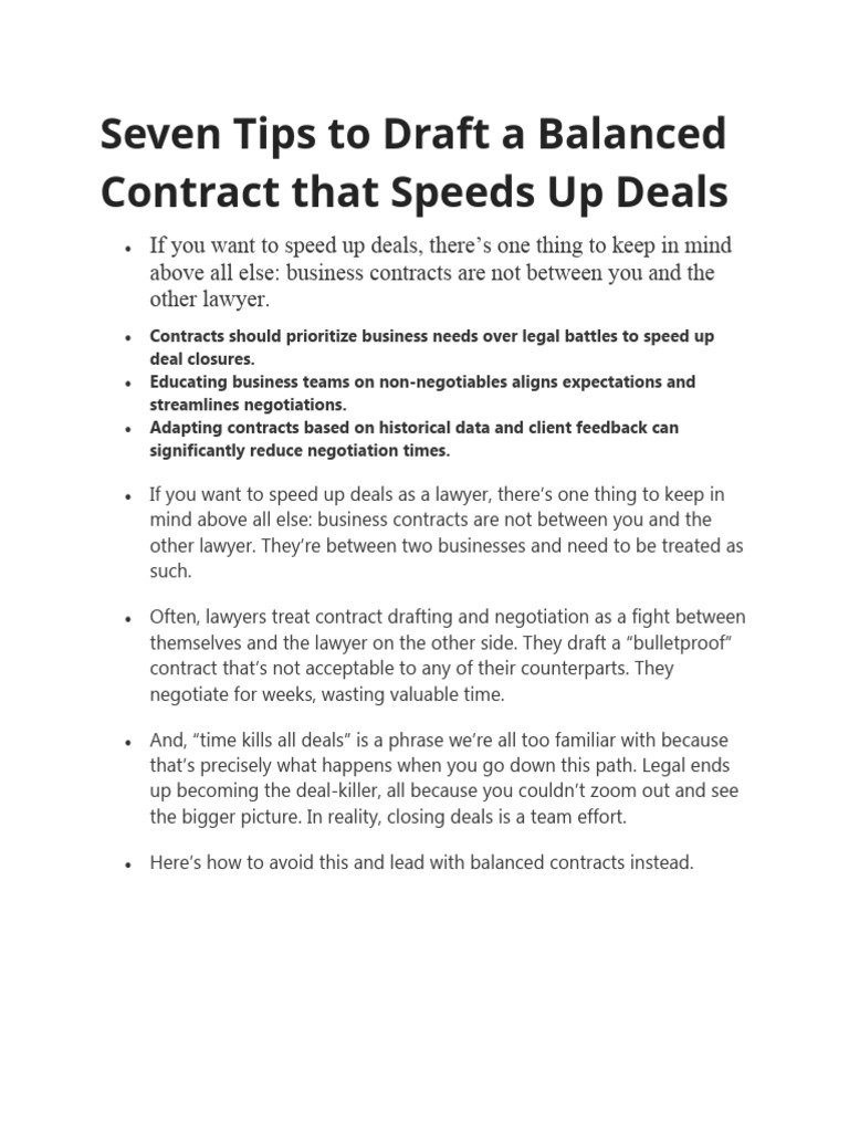 Tips for Speedy Contract Drafting | PDF | Lawyer