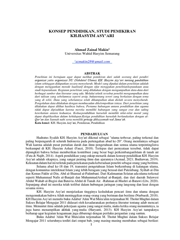 Konsep Pendidikan Pemikiran KH. Hasyim Asy'ari | PDF
