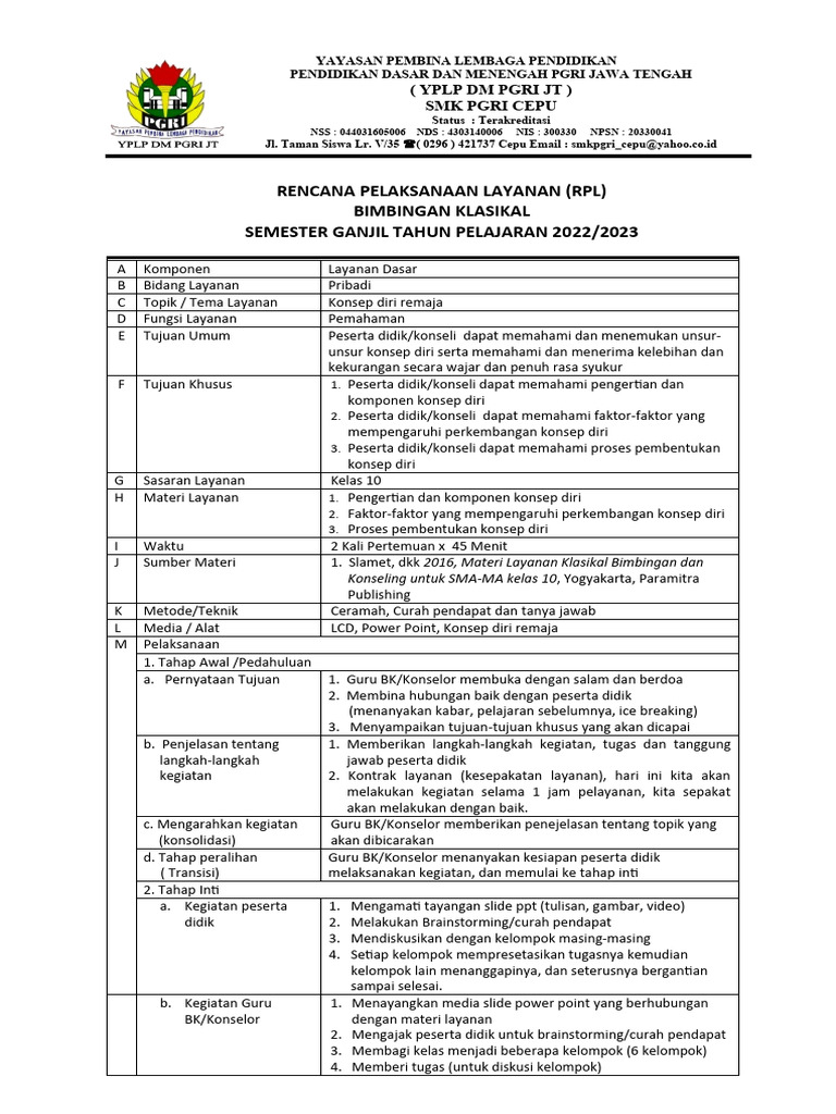 RPL KONSEP DIRI REMAJA (Ganjil) | PDF | Pengembangan Diri