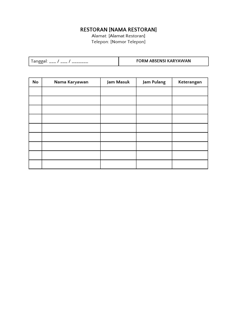 Form Absensi Karyawan | PDF