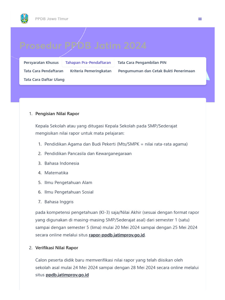 Pra Daftar - PPDB Jawa Timur 2024 | PDF | Karier & Perkembangan | Pengelolaan Keuangan & Uang