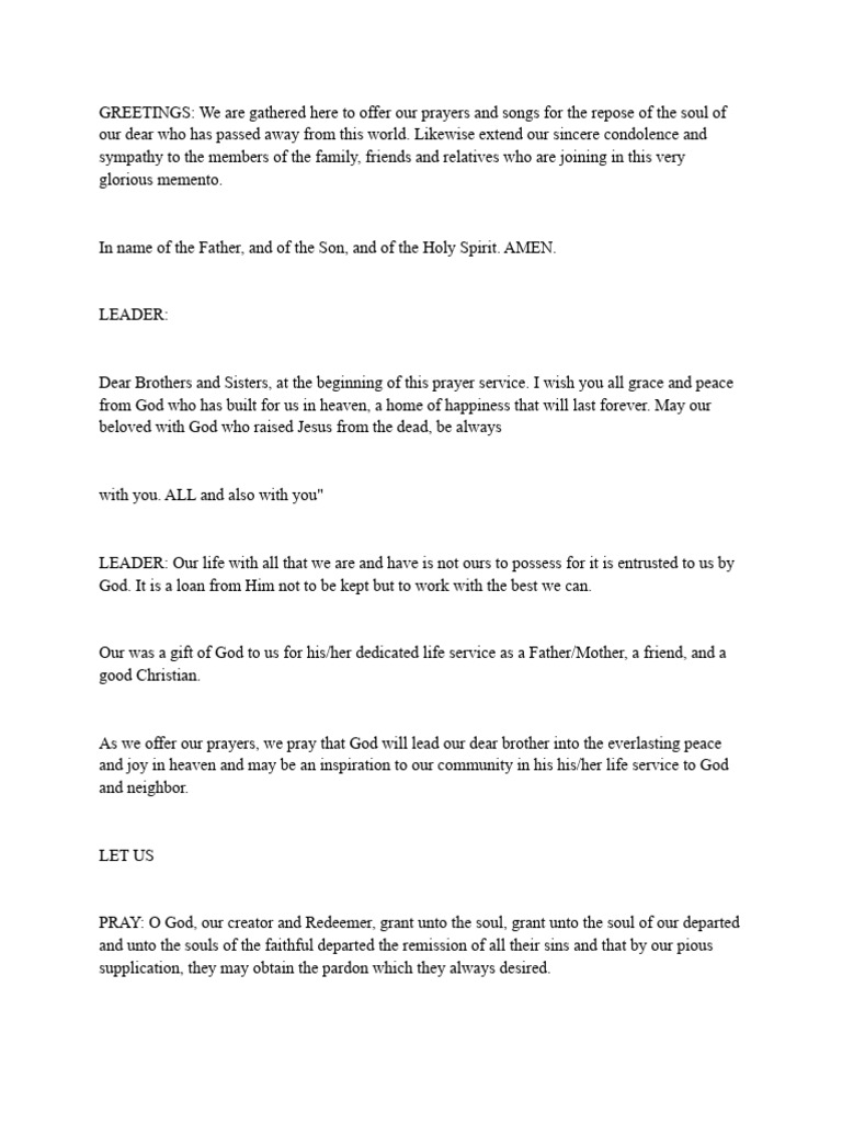 Script For Necrological Service | PDF | God The Father | Prayer