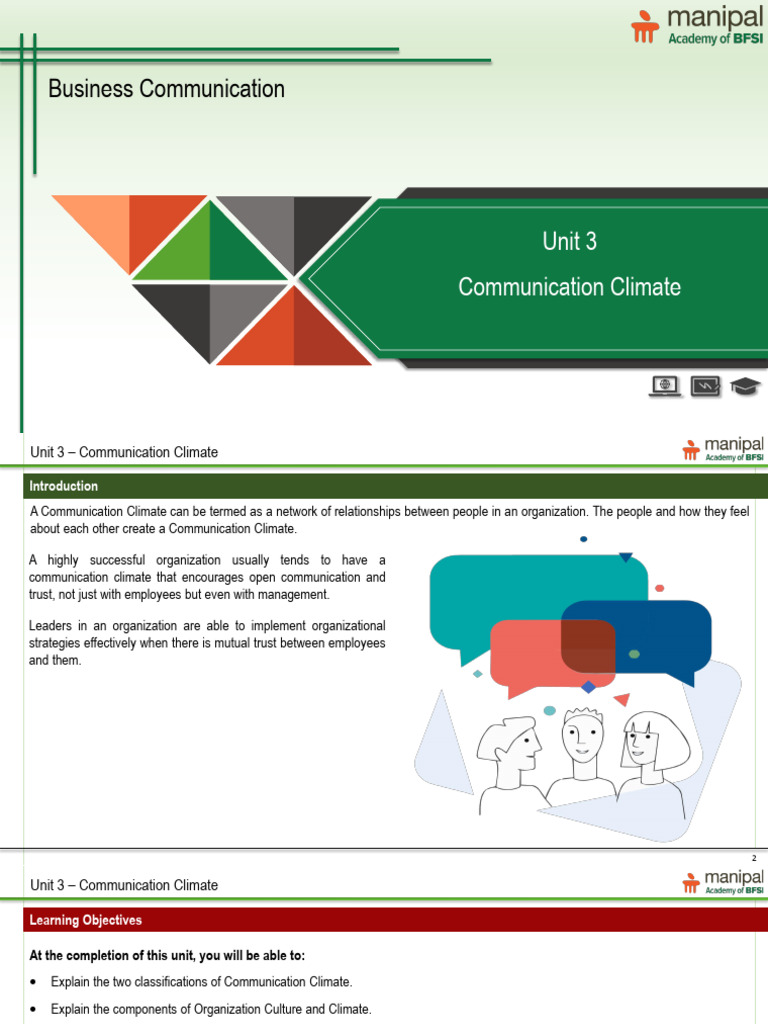BC - Unit 3 - Communication Climate | PDF | Communication | Leadership