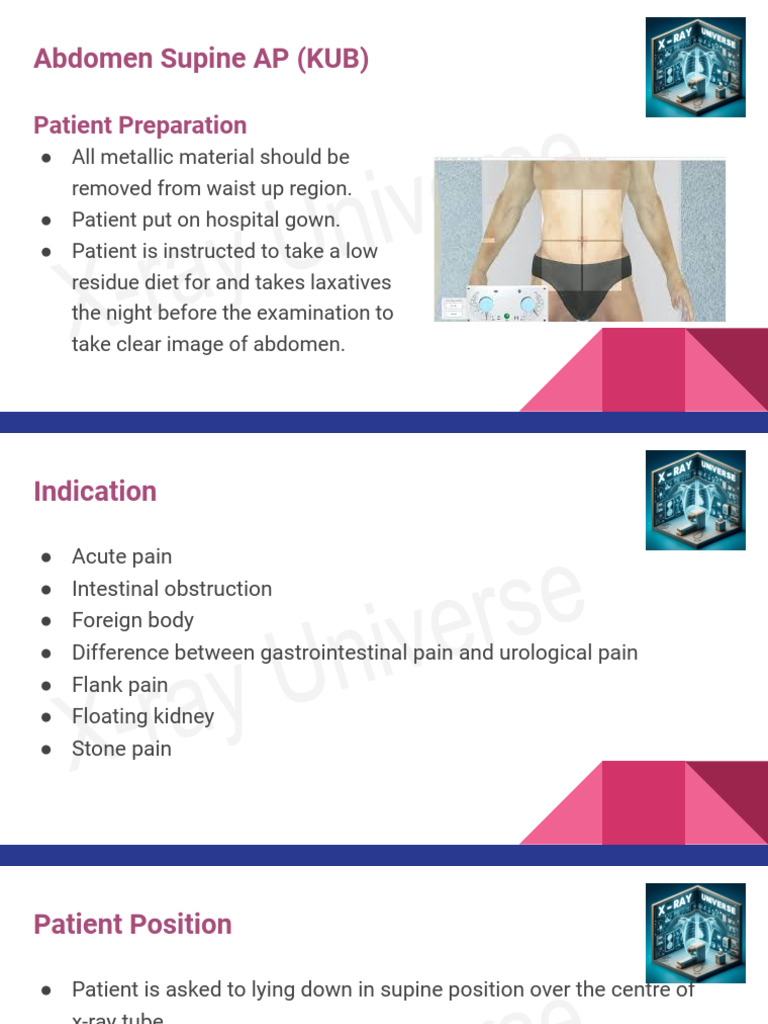 Supine KUB X-Ray Procedure Guide | PDF