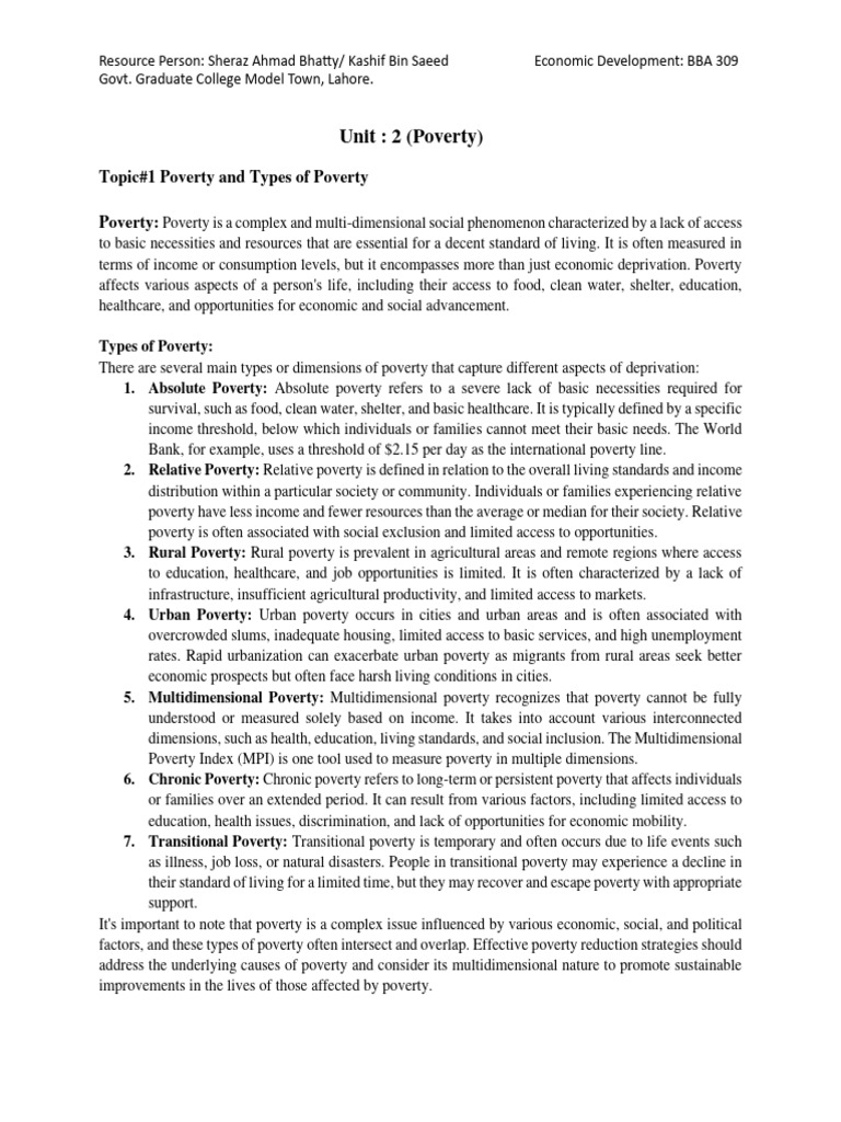 Unit 2 - Poverty, Unemployment &population | PDF | Unemployment | Poverty