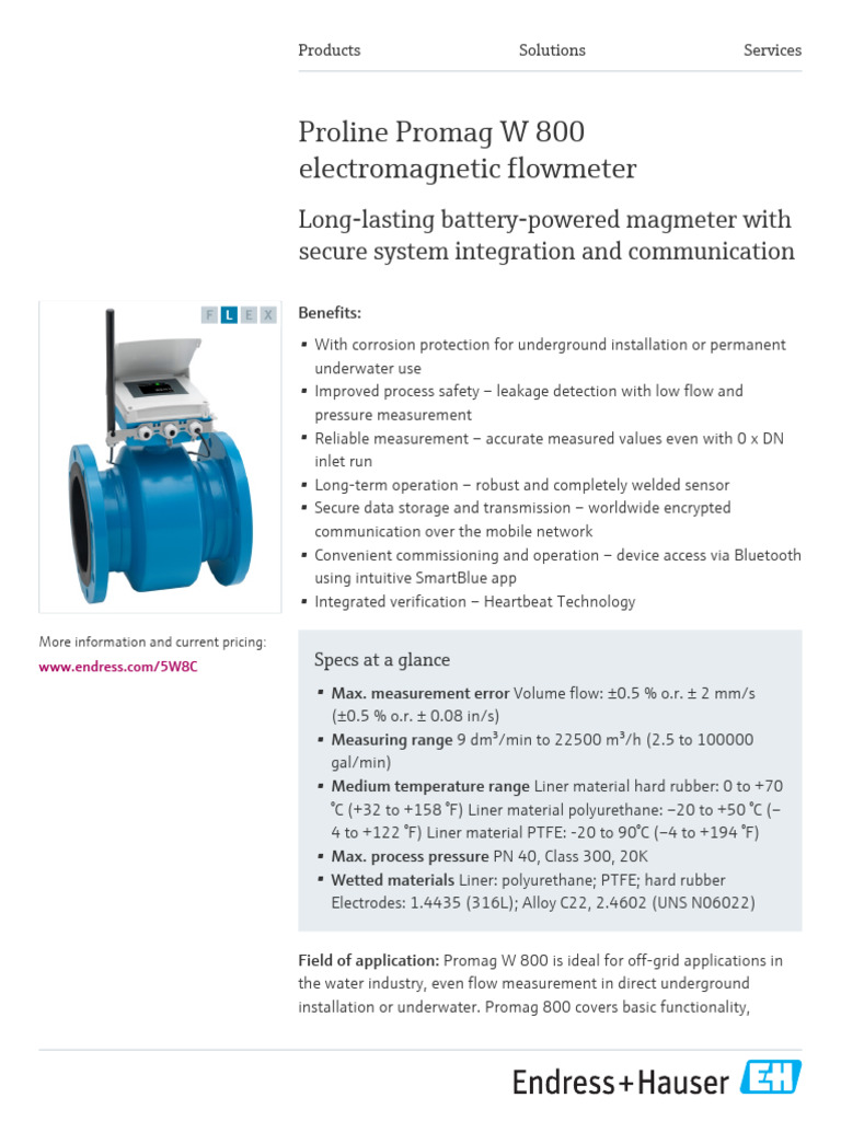 Promag W 800: Battery-Powered Flowmeter | PDF | Flow Measurement