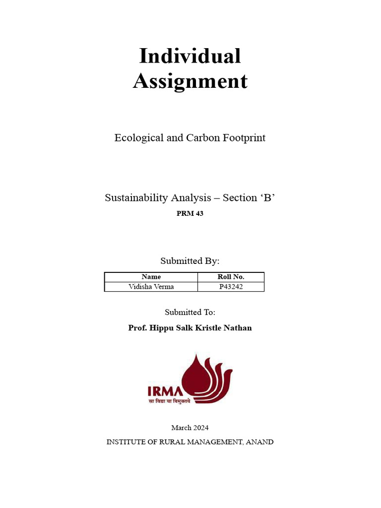 Individual Assignment: Ecological and Carbon Footprint | PDF | Carbon Footprint | Public Transport