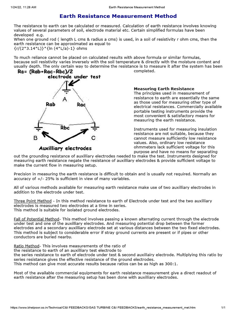 Earth Resistance Measurement Method | PDF | Electrical Resistance And ...