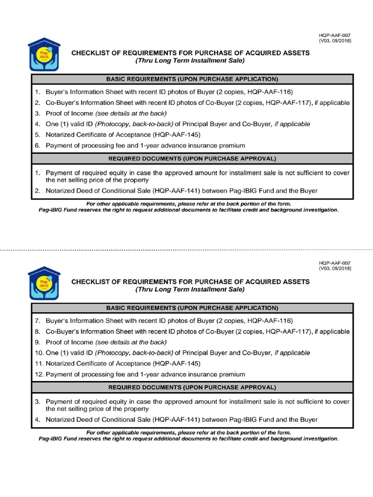 AAF007_Checklist of requirements | PDF