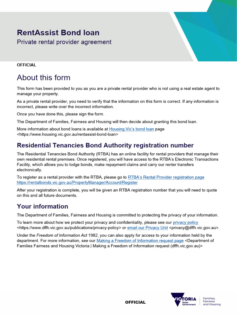 RentAssist Bond Loan - Private Rental Provider Agreement | PDF ...