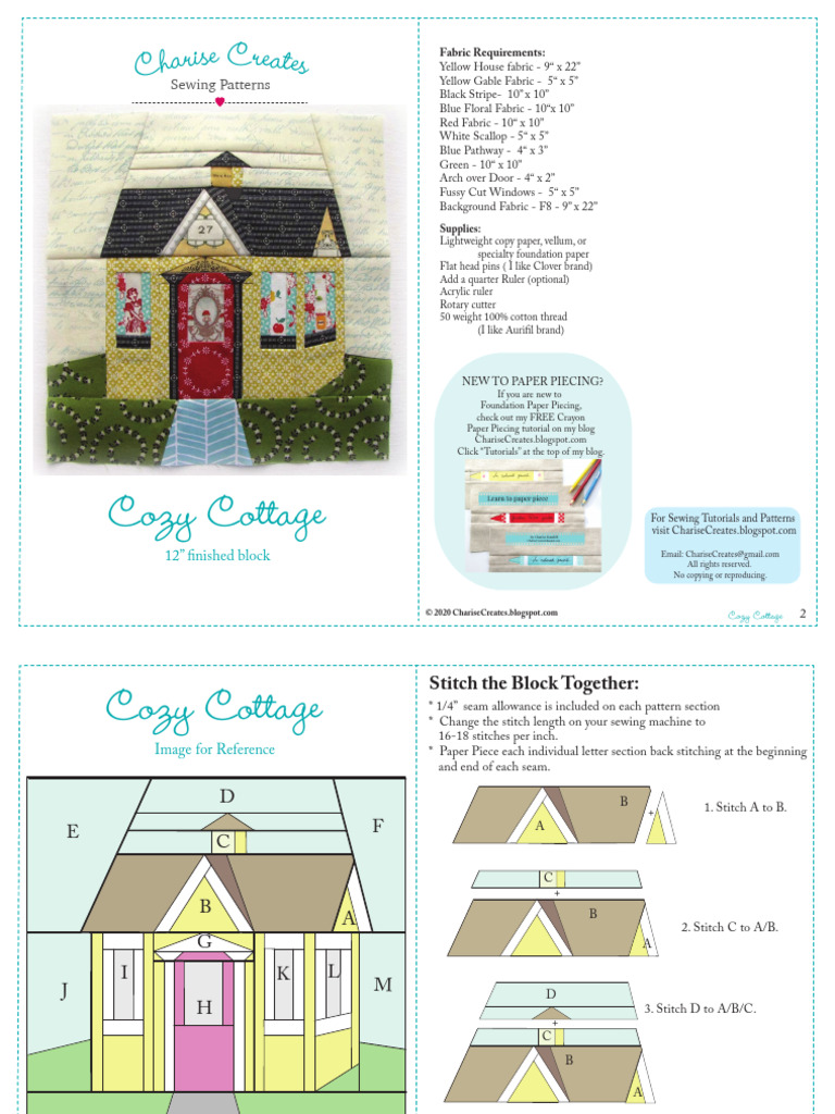 Cozy Cottage Pattern 2020 | PDF | Sewing | Seam (Sewing)