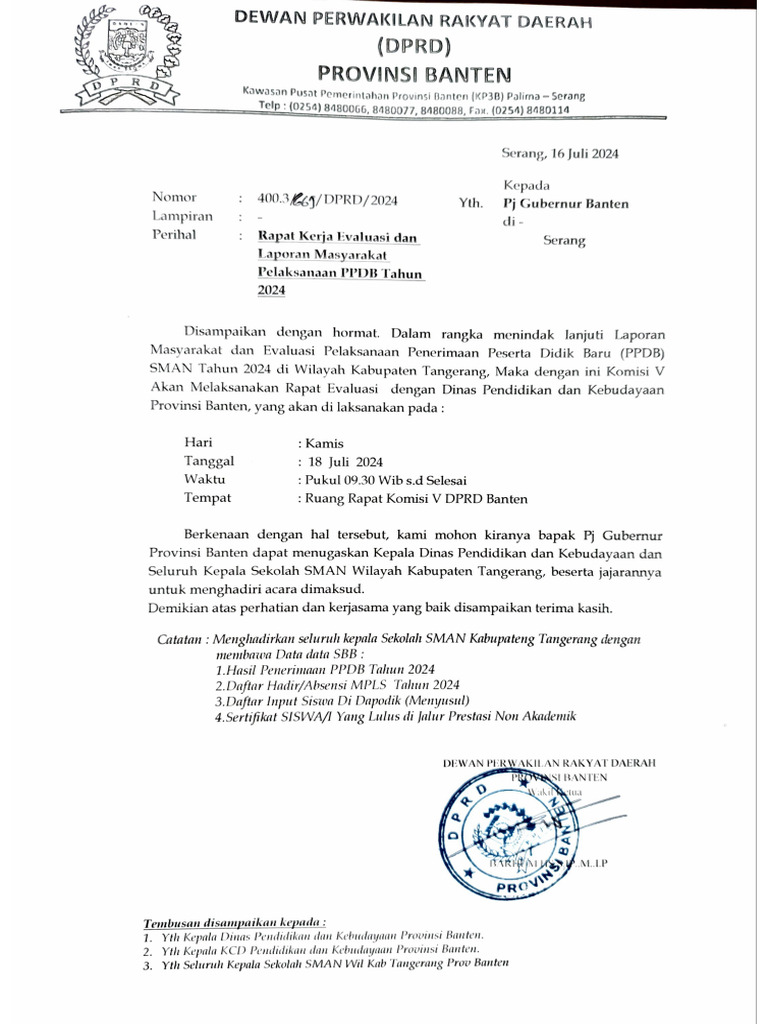 Evluasi PPDB TH 24 SMAN Kab Tang | PDF