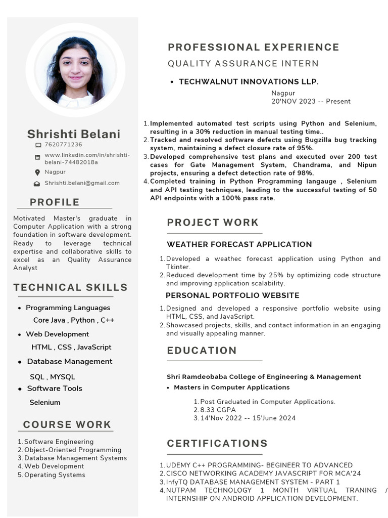 Shrishti - Belani Resume | PDF | Web Development | Selenium (Software)